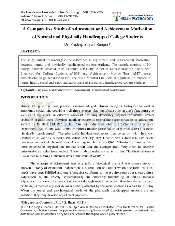 (PDF) A Comparative Study of Adjustment and Achievement Motivation of ...