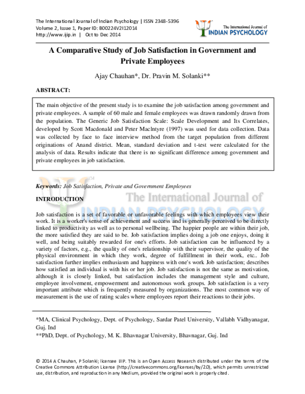(PDF) A Comparative Study of Job Satisfaction in Government and Private ...