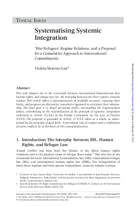 (PDF) Systematising Systemic Integration: ‘War Refugees’, Regime ...