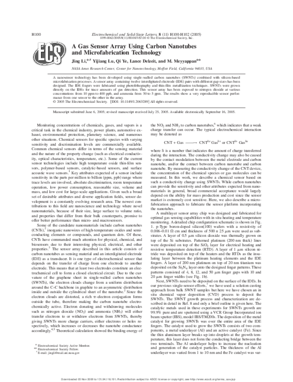 Pdf A Gas Sensor Array Using Carbon Nanotubes And Microfabrication Technology