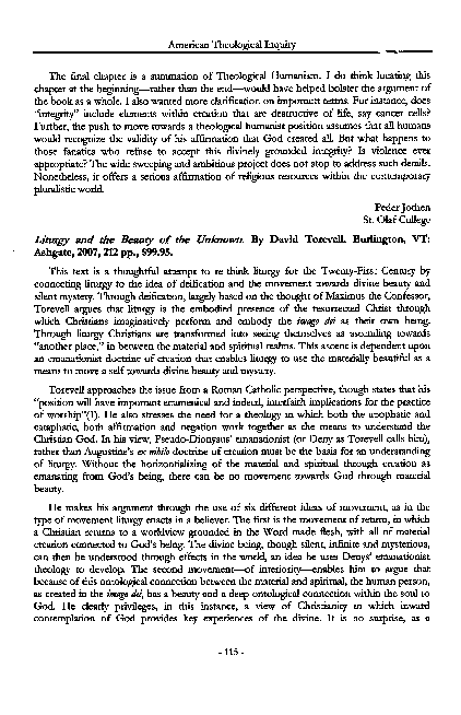 (PDF) David Torevell, Liturgy and the Beauty of the Unknown