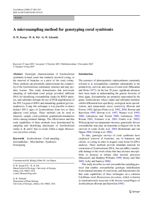 (PDF) A microsampling method for genotyping coral symbionts