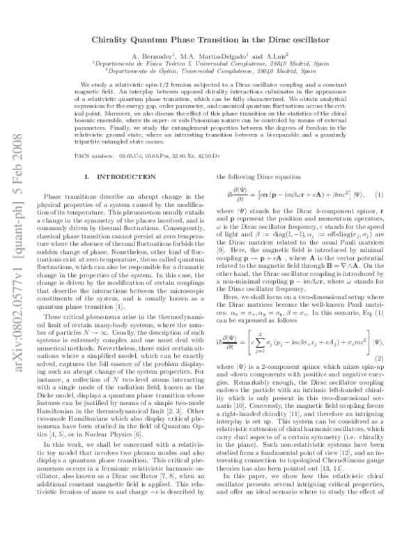 (PDF) Chirality quantum phase transition in the Dirac oscillator