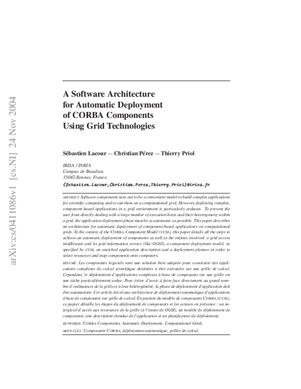 Pdf A Software Architecture For Automatic Deployment Of Corba Components Using Grid