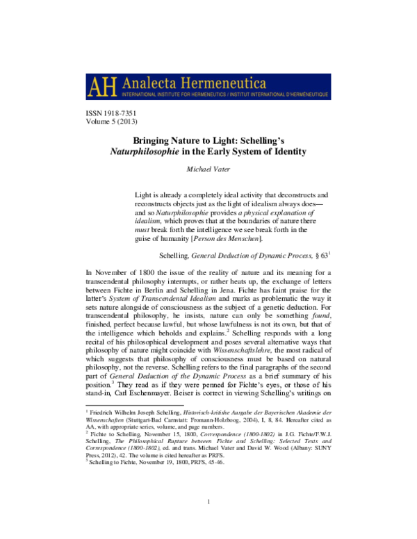 (PDF) Bringing Nature to Light: Schelling's Naturphilosophie in the ...