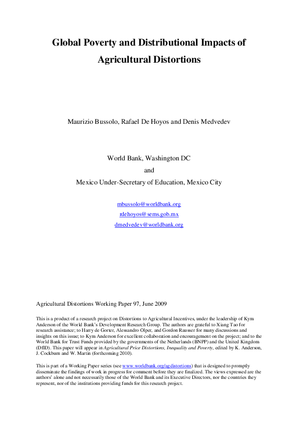 (PDF) Global Poverty and Distributional Impacts of Agricultural Distortions