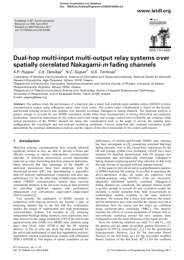 Dual-hop multi-input multi-output relay systems over spatially correlated Nakagami- m fading ...