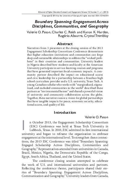 (PDF) Boundary Spanning: Engagement Across Disciplines, Communities and Geography