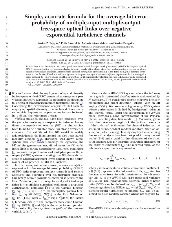 Simple, accurate formula for the average bit error probability of multiple - input multiple ...