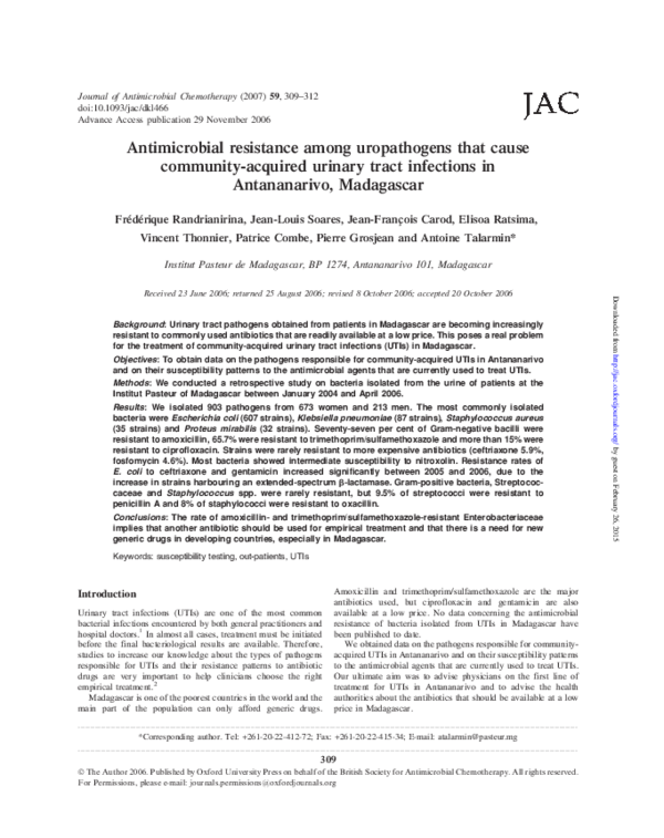 (PDF) Antimicrobial resistance among uropathogens that cause community-acquired urinary tract ...