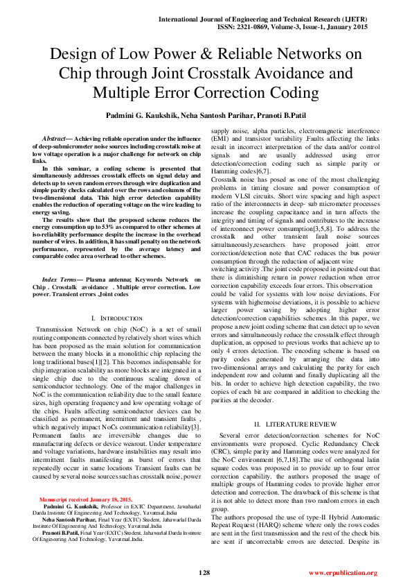 Pdf Design Of Low Power And Reliable Networks On Chip Through Joint 6655