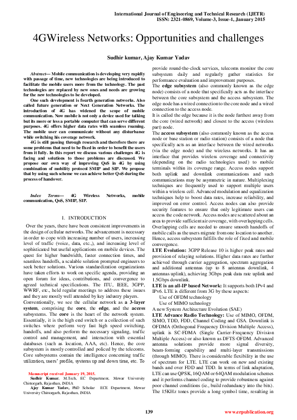 (PDF) 4GWireless Networks: Opportunities and challenges