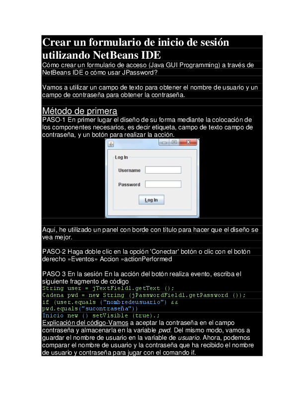 Crear un formulario de inicio de sesión utilizando NetBeans IDE