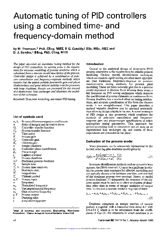 (PDF) Automatic tuning of PID controllers using a combined time-and frequency-domain method
