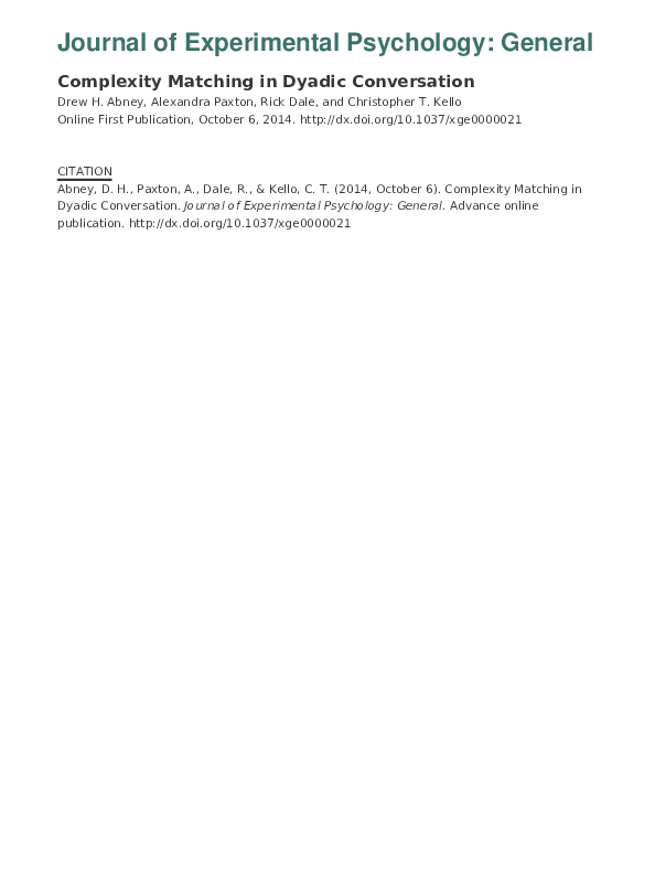 (PDF) Complexity matching in dyadic interaction