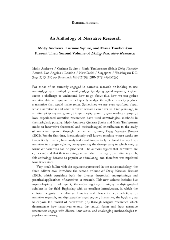 (PDF) An Anthology of Narrative Research: Molly Andrews, Corinne Squire ...