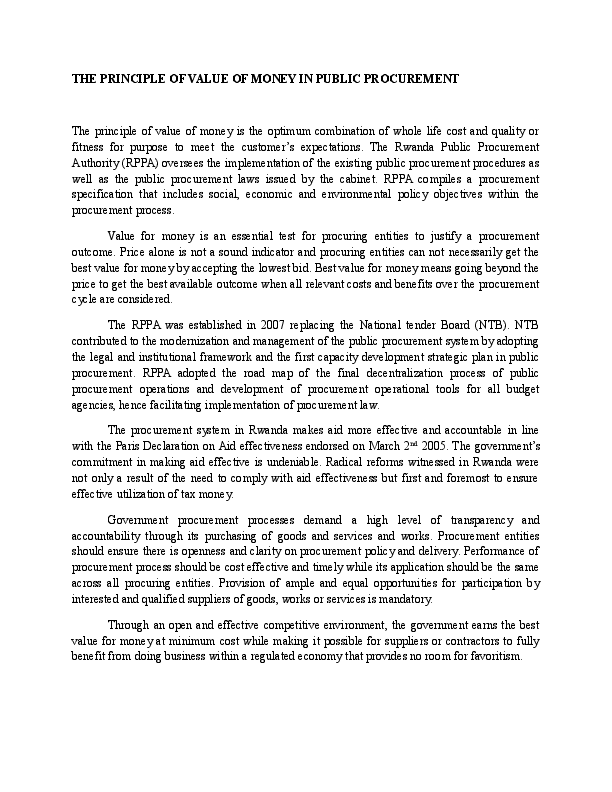 (DOC) PRINCIPLE OF VALUE OF MONEY IN PUBLIC PROCUREMENT
