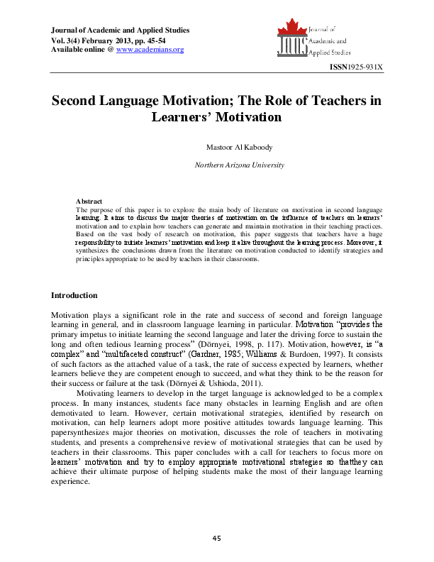 (PDF) The Role of Motivation In Second Language Learning | Ibaa younis ...