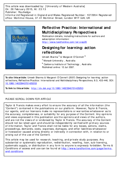 (PDF) Designing for learning: action reflections