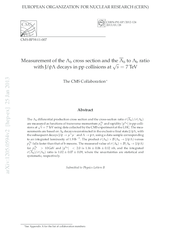 (PDF) Measurement of the $\Lambda_b$ cross section and the $\overline{\Lambda}_b$ to $\Lambda_b ...