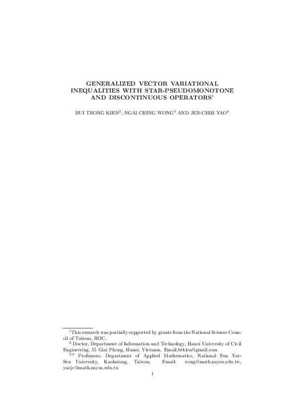 Pdf Generalized Vector Variational Inequalities With Star Pseudomonotone And Discontinuous