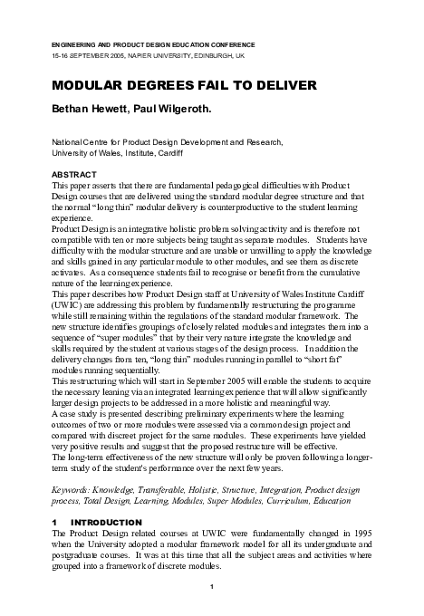 (DOC) “Design Curriculum Development – Modular Degrees Fail to deliver”