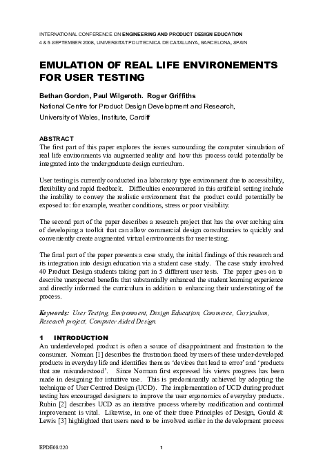 (DOC) "Emulation of Real Life Environments For User Testing"