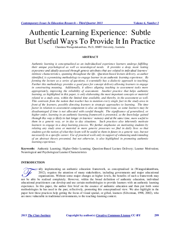 (PDF) Authentic Learning Experience: Subtle But Useful Ways To Provide ...