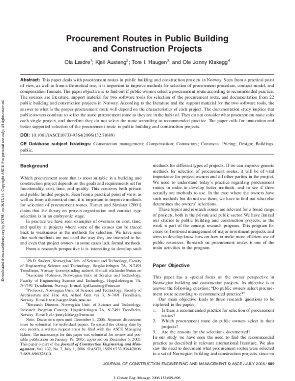 (PDF) Procurement Routes in Public Building and Construction Projects