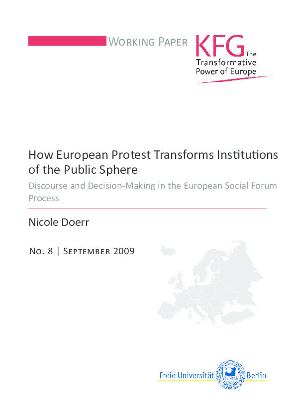 (PDF) KFG Working Paper 8 by Nicole Doerr "How European Protest ...