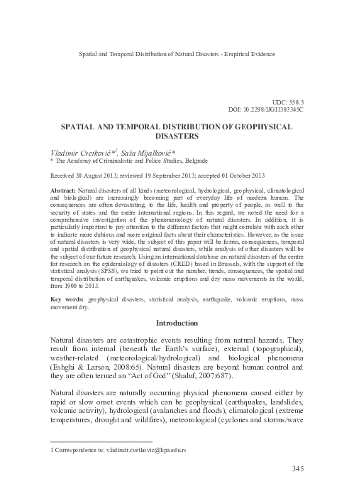 (PDF) SPATIAL AND TEMPORAL DISTRIBUTION OF GEOPHYSICAL DISASTERS