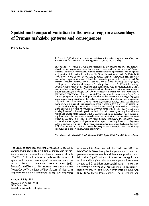 Pdf Spatial And Temporal Variation In The Avian Frugivore Assemblage