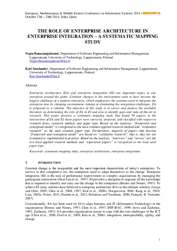 (PDF) The role of enterprise architecture in enterprise integration: A ...