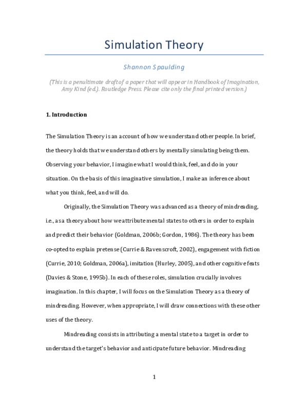 (PDF) Simulation Theory