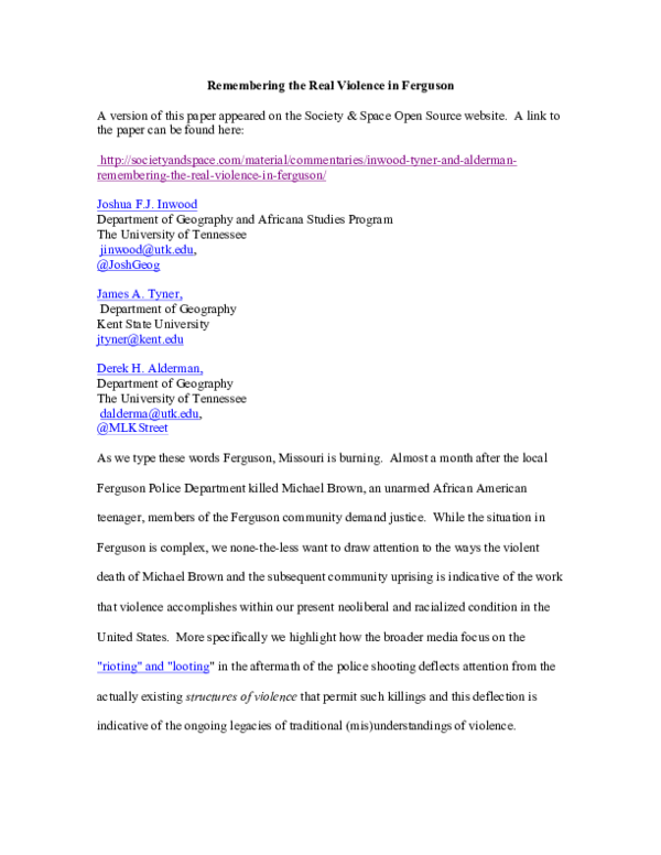 (PDF) Remembering the Real Violence in Ferguson