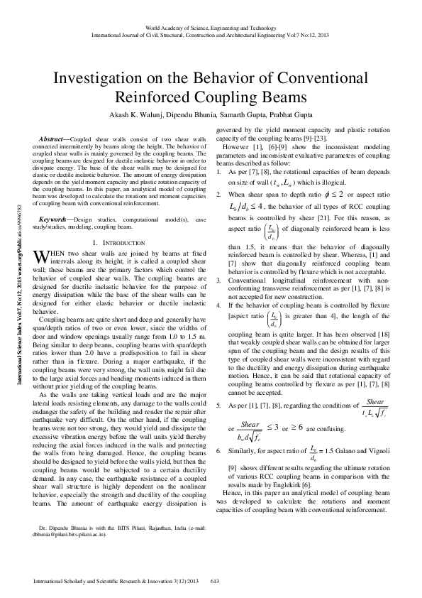 (PDF) Investigation on the Behavior of Conventional Reinforced Coupling ...