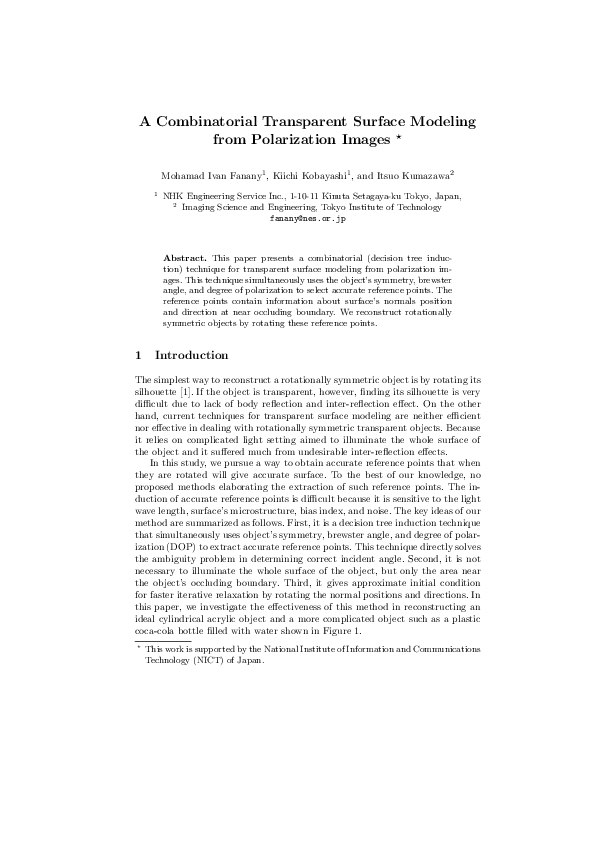 (PDF) A Combinatorial Transparent Surface Modeling from Polarization Images