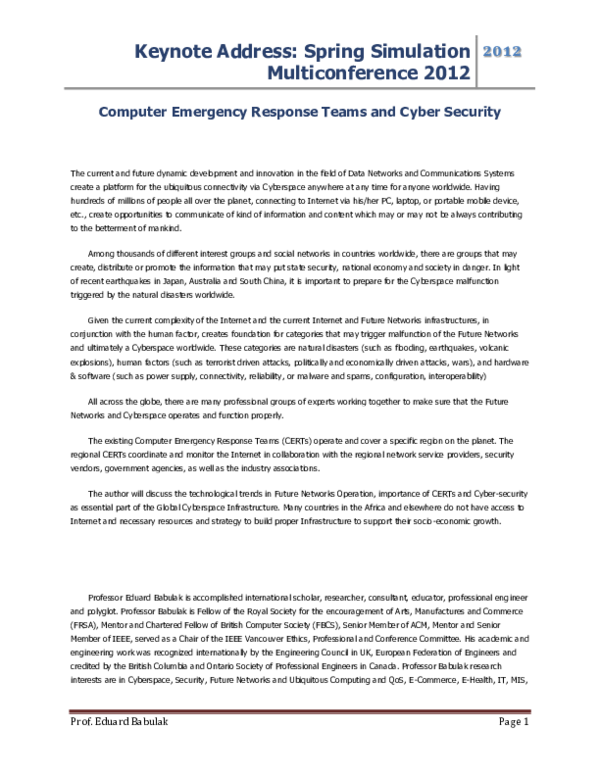 (PDF) Computer Emergency Response Teams and Cyber Security