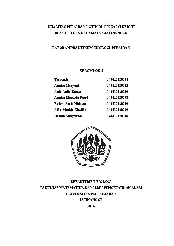 (DOC) Laporan Praktikum Ekologi Perairan Sungai Cikeruh Kel 2