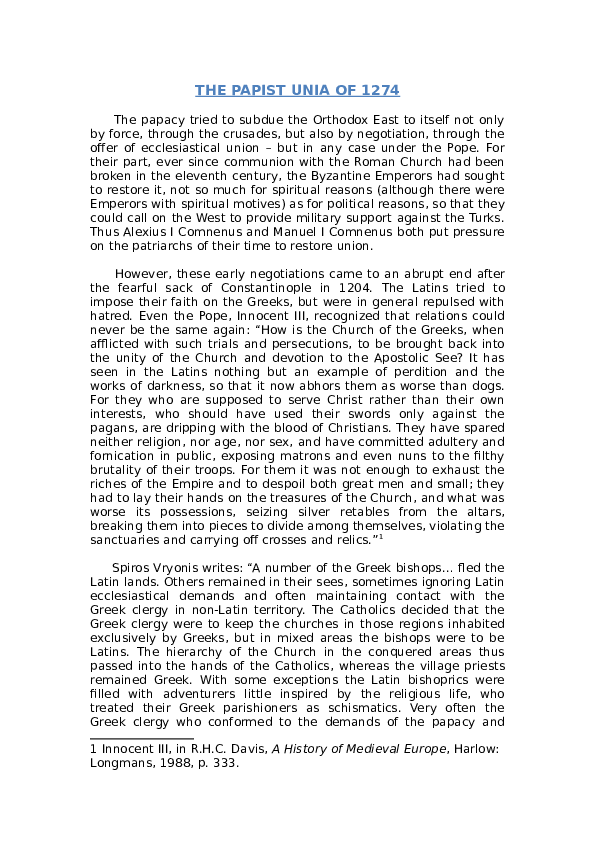 (DOC) THE PAPIST UNIA OF 1274
