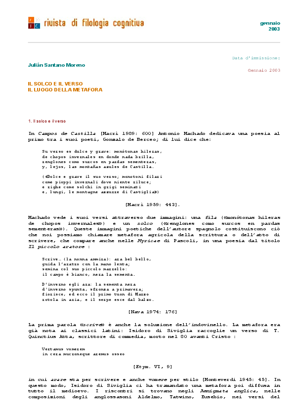 (PDF) Il solco e il verso. Il luogo della metafora