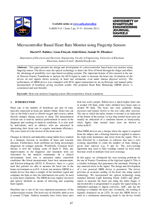 (PDF) Microcontroller Based Heart Rate Monitor using Fingertip Sensors