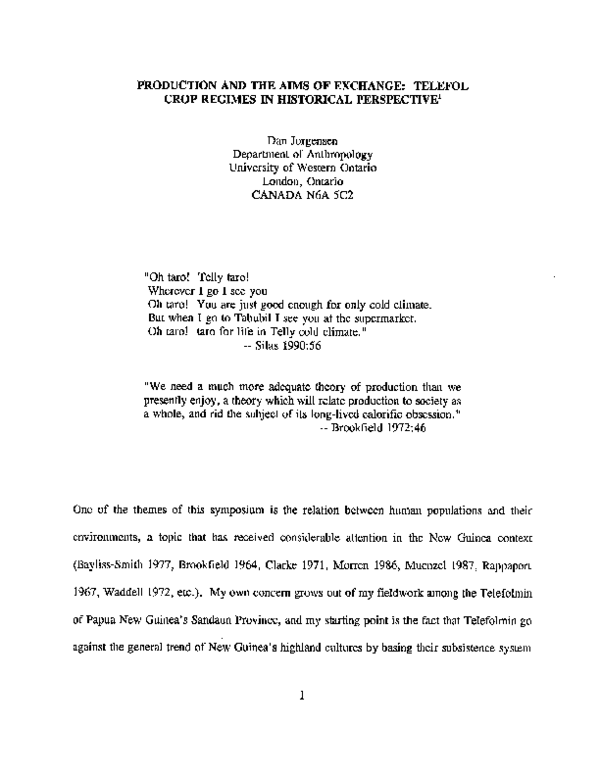 (PDF) Production and the aims of exchange: Telefol crop regimes in ...