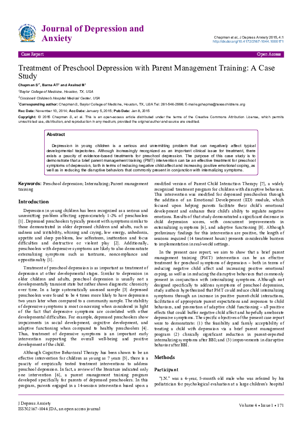 (PDF) Treatment of Preschool Depression with Parent Management Training ...