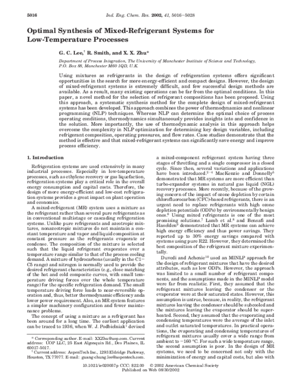 (PDF) Optimal Synthesis of Mixed-Refrigerant Systems for Low ...