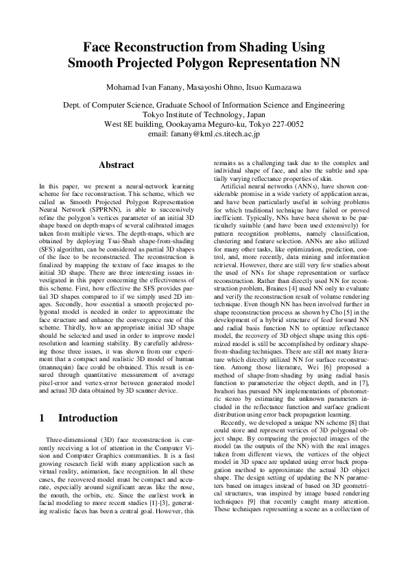(PDF) Face Reconstruction from Shading Using Smooth Projected Polygon Representation NN
