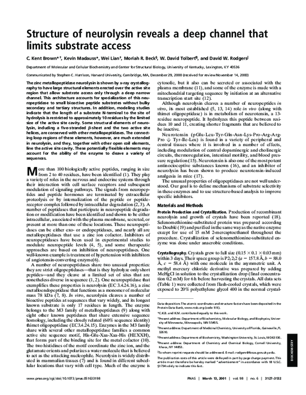 (PDF) Structure of neurolysin reveals a deep channel that limits ...