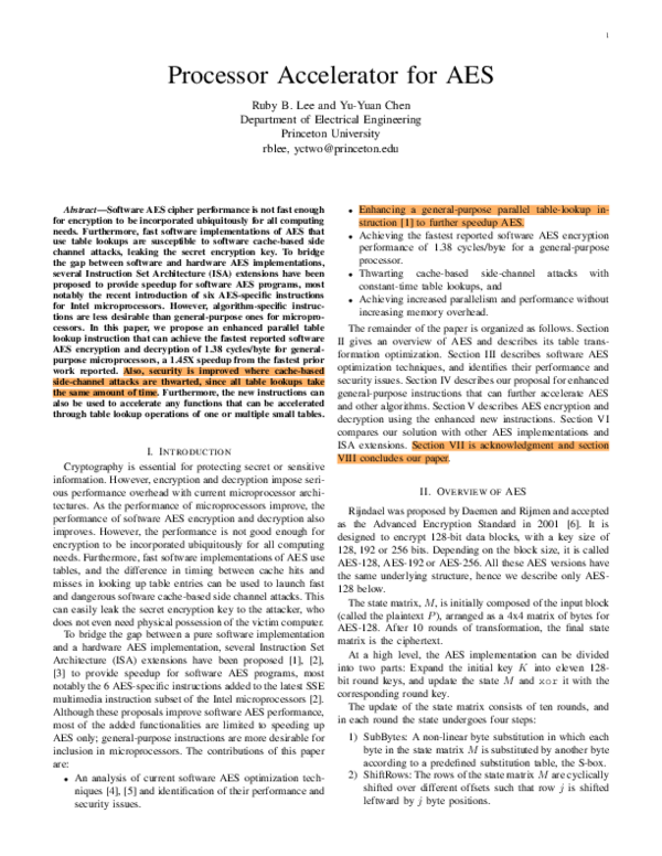 (PDF) Processor accelerator for AES