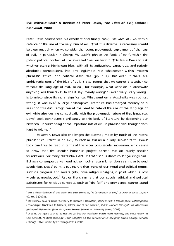 (PDF) Paul Formosa, "Review of Peter Dews, The Idea of Evil,” Kantian ...