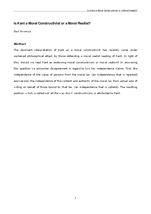 (PDF) Paul Formosa, "Is Kant a Moral Constructivist or a Moral Realist ...